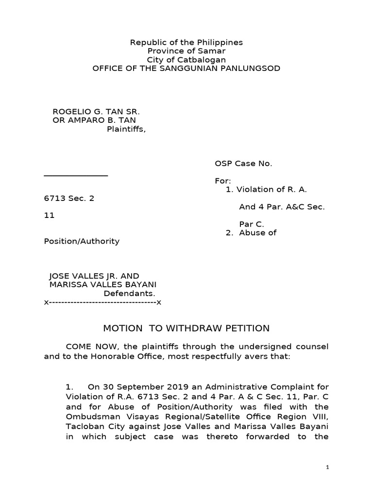 Motion to Withdraw Administrative Complaint | PDF | Public Law | Common Law
