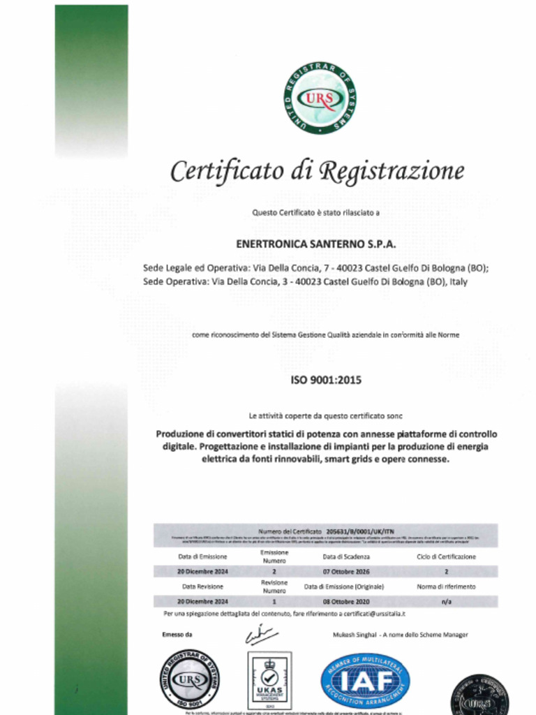 Enertronica Santerno Spa - Iso 9001 | PDF