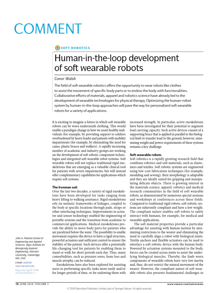 Human-In-The-loop Development of Soft Wearable Robots 2018 | PDF | Robotics