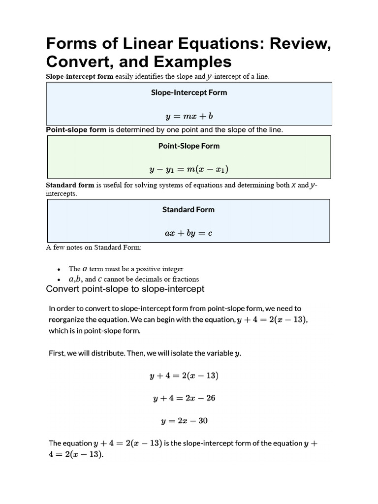 Forms of Linear Equations | PDF