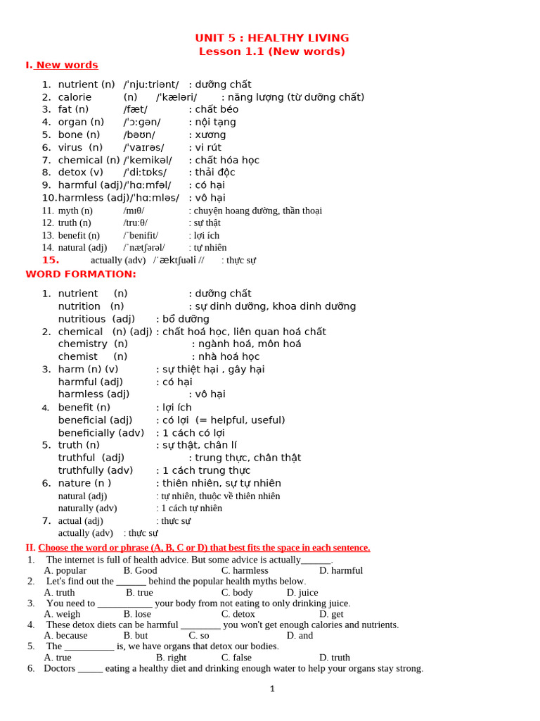 Healthy Living Vocabulary and Tips | PDF | Dieting | Weight Loss
