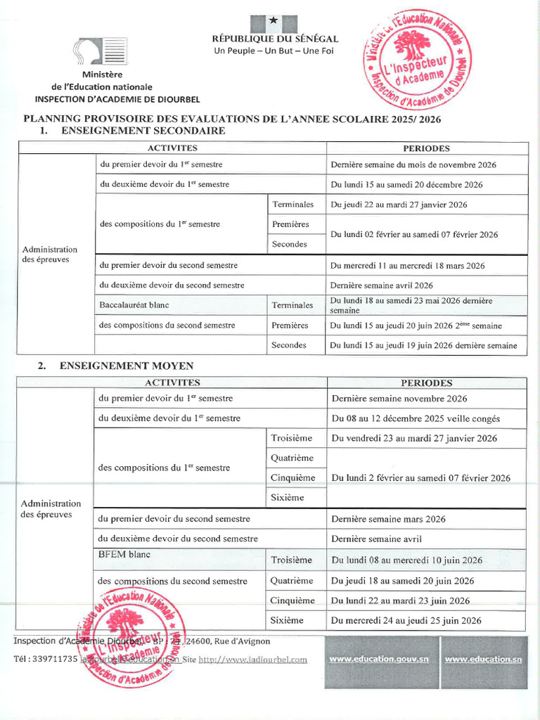 Planning Provisoire Des Évaluations | PDF