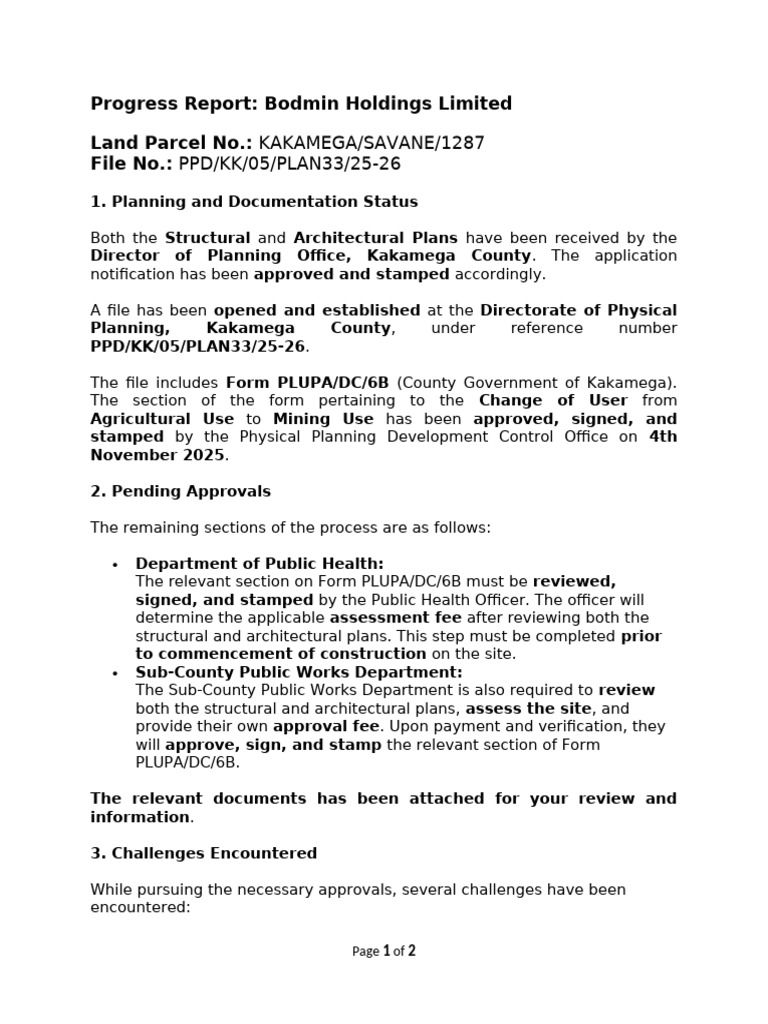 Bodmin Holdings Progress Report 2025 | PDF