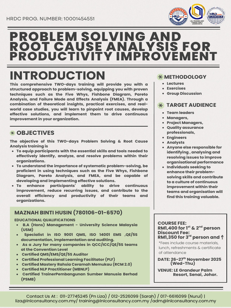 (26-27 Nov) Problem Solving and Root Cause Analysis For Productivity ...