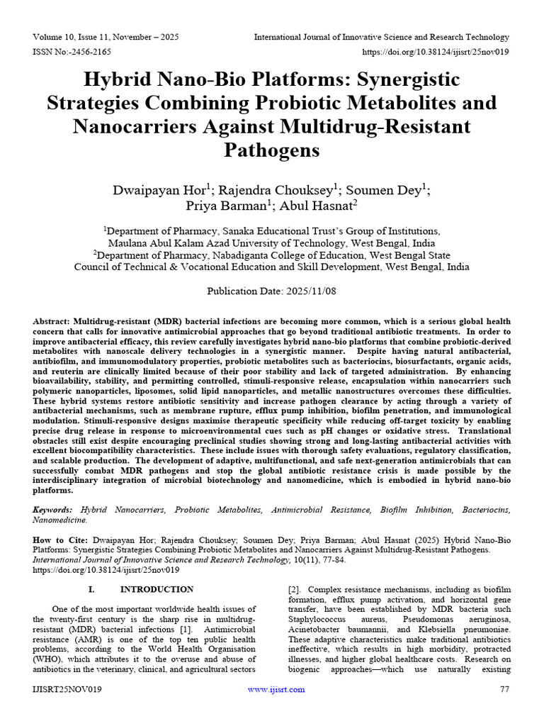 Hybrid Nano-Bio Platforms: Synergistic Strategies Combining Probiotic ...