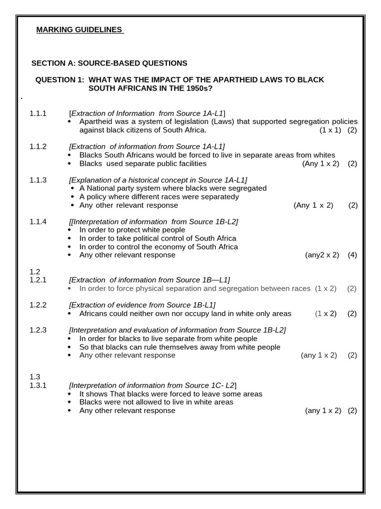 Social Science History Grade 9 Exampler Memo | PDF | South Africa ...