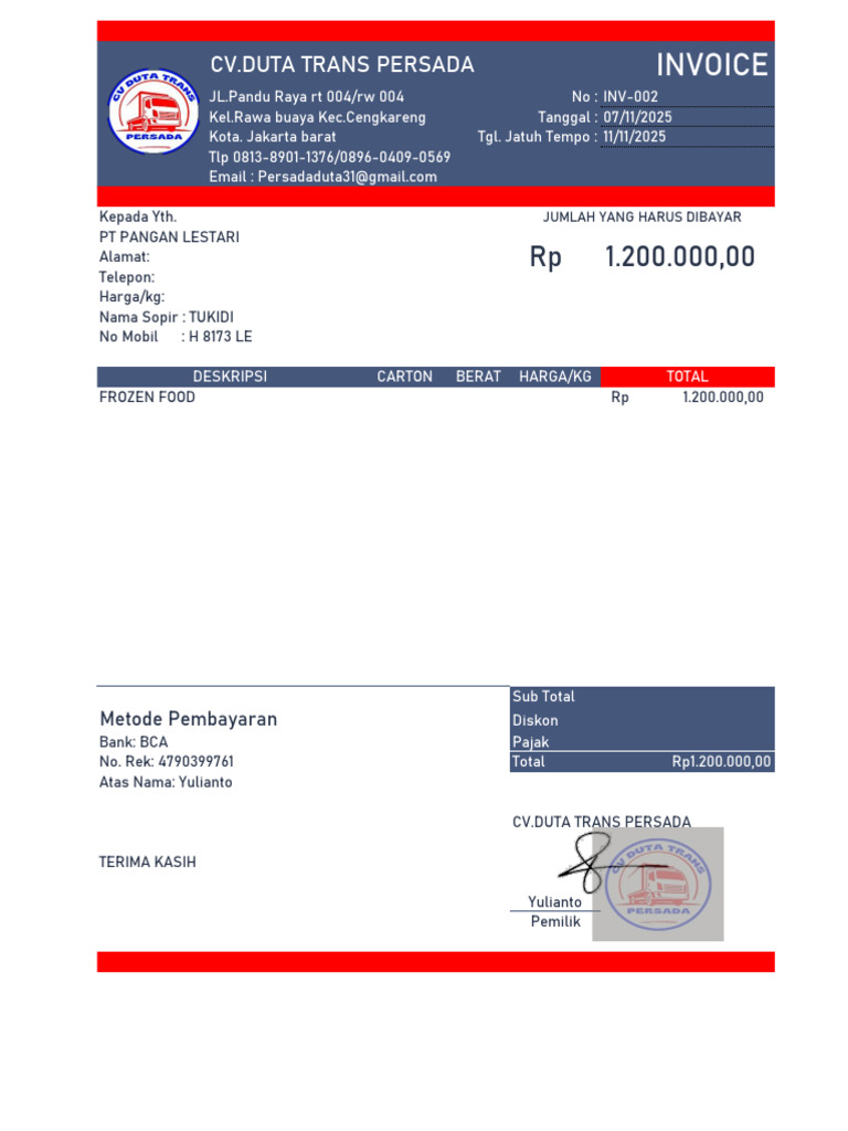 Invoice Pembayaran Frozen Food Jakarta | PDF