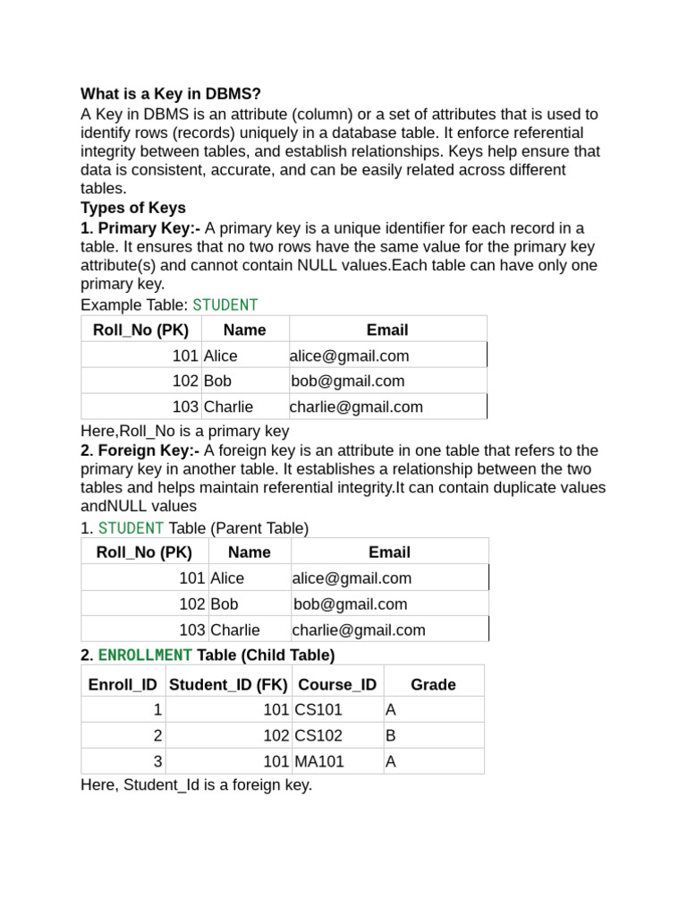 What Is A Key in DBMS | PDF | Data Model | Computer Data