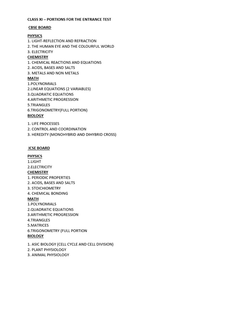 Class Xi - Portions - Final | PDF