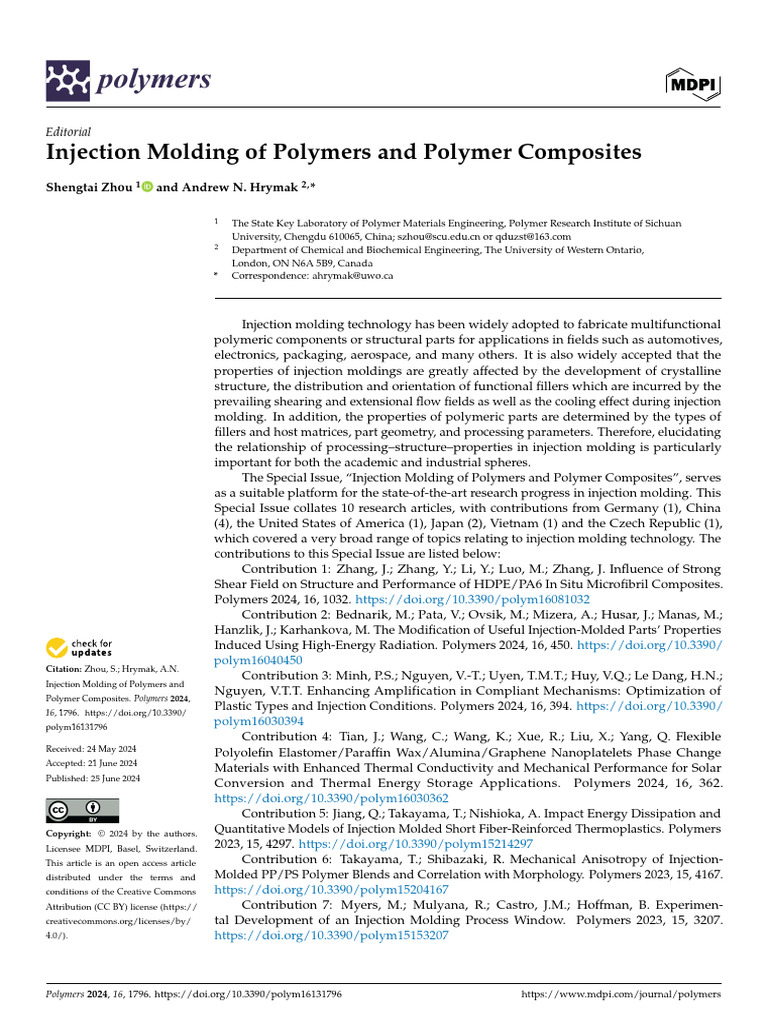 Injection Molding of Polymers and Polymer Composit | PDF | Composite ...