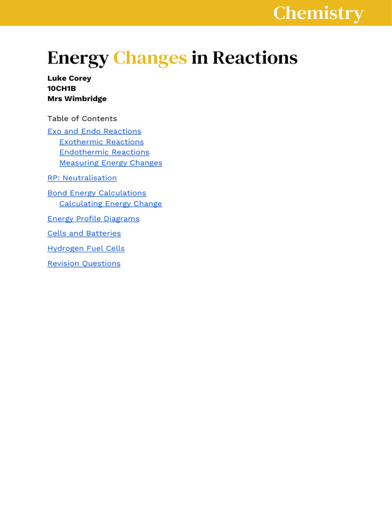 Energy in Reactions: Changes | PDF | Chemical Reactions | Electrode