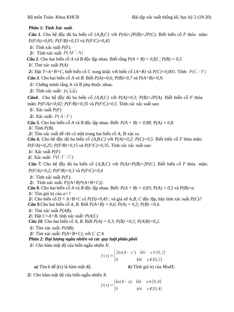 Bài tập XS&TK | PDF