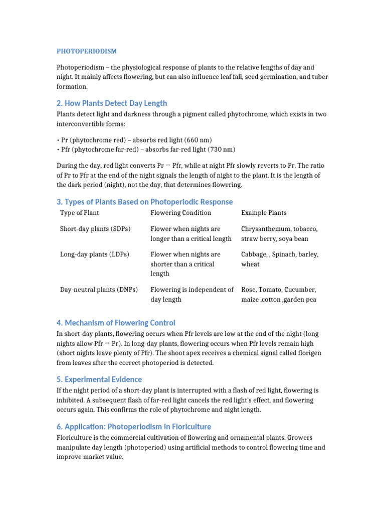 Photoperiodism and Flowering in Plants A Level Notes | PDF | Botany ...