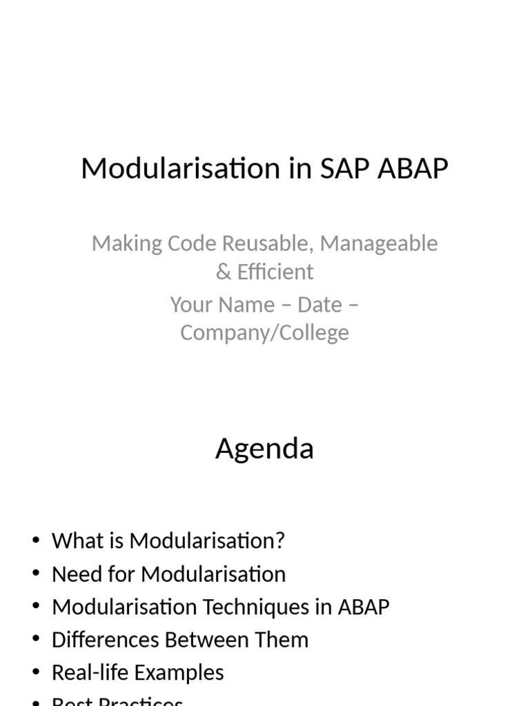 Modularisation in SAP ABAP Presentation | PDF | Object Oriented ...