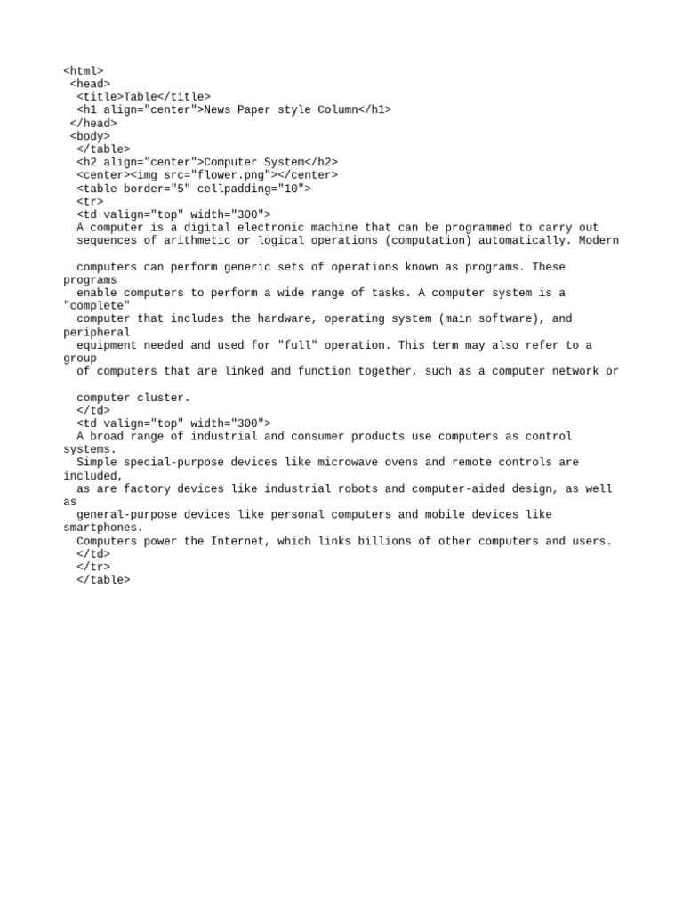 Newspaper Style Tablehtml Notepad | PDF
