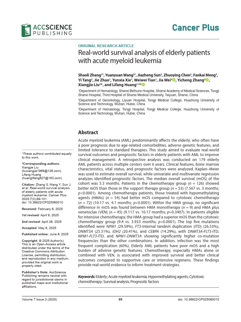 Real-world Survival Analysis of Elderly Patients With Acute Myeloid ...
