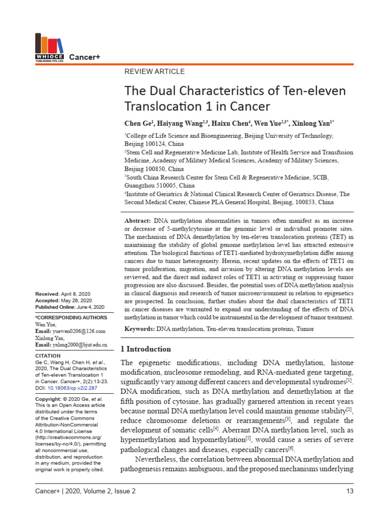 The Dual Characteristics of Ten-Eleven Translocation 1 in Cancer | PDF ...