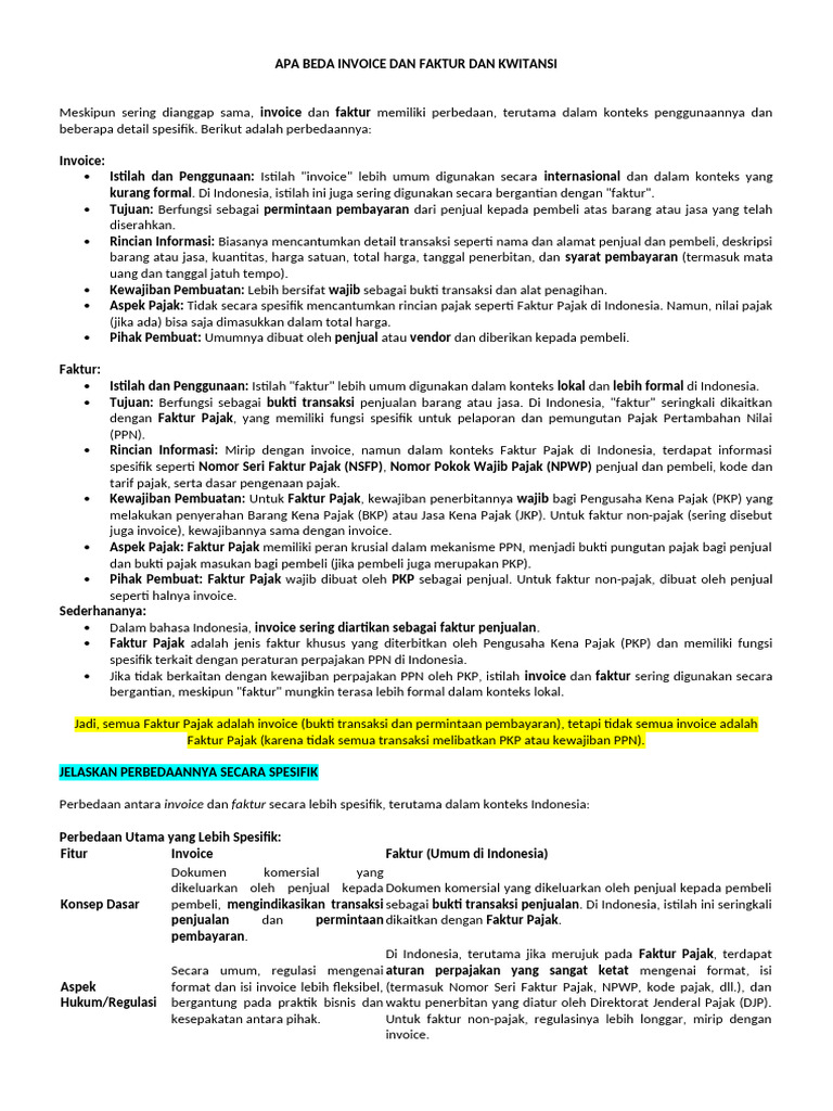 Perbedaan Invoice, Faktur, dan Kwitansi | PDF