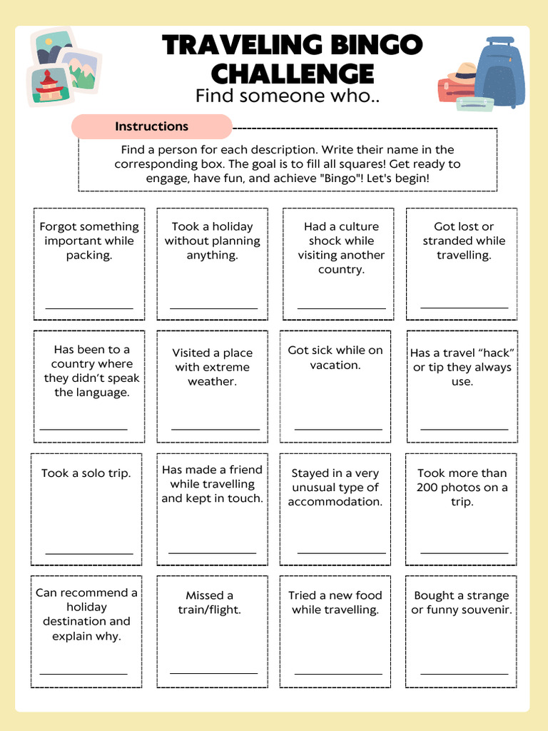 Yellow Illustrated Holiday Bingo Challenge Icebreaker Worksheet | PDF