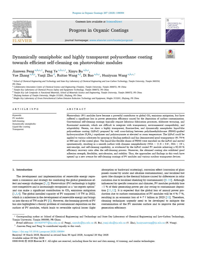 Transparent Omniphobic Coating for PV Modules | PDF | Photovoltaics ...