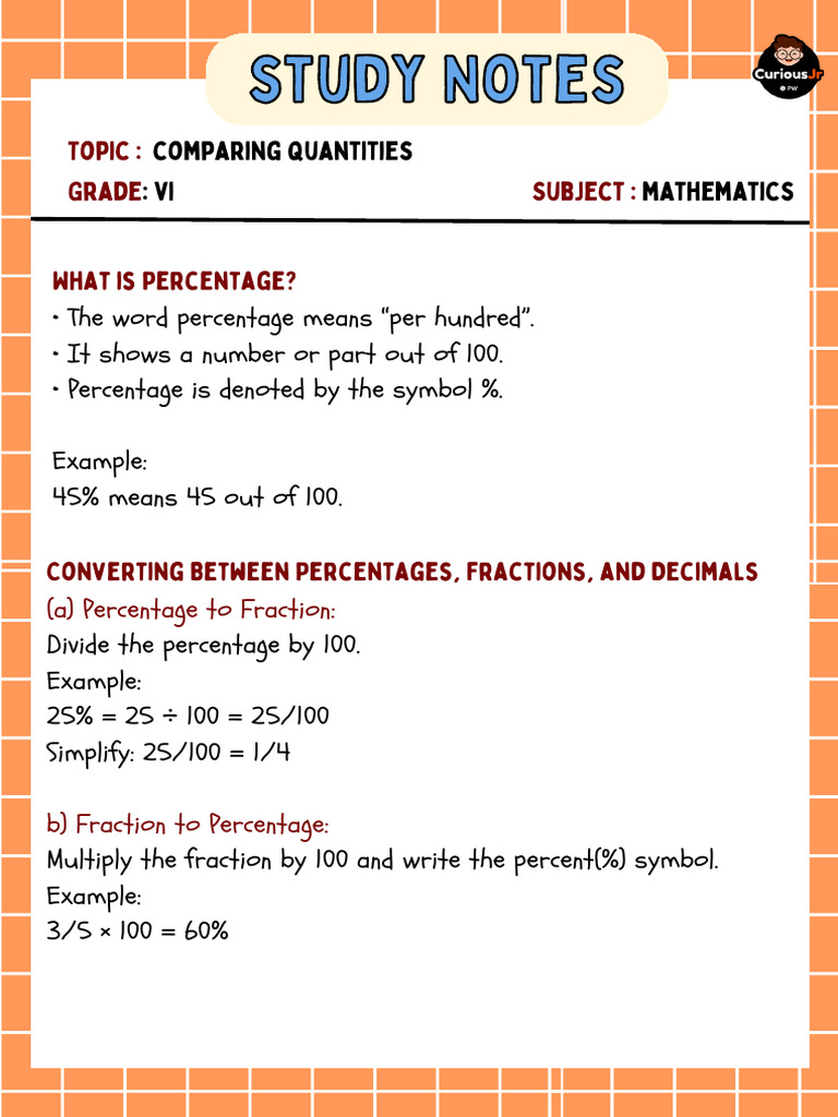 Understanding Percentages for Grade VI | PDF | Percentage | Decimal