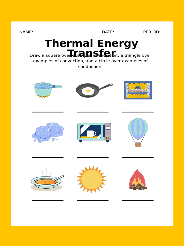 Orange Thermal Energy Transfer Science Worksheet | PDF