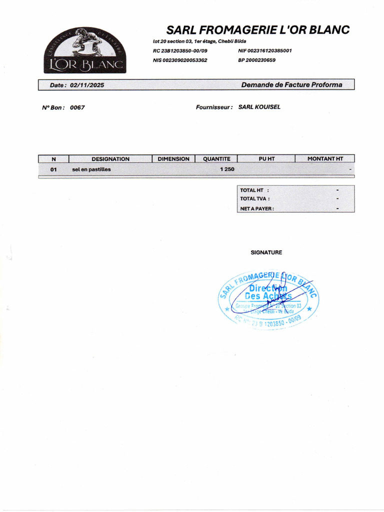 Demande de Facture Proforma | PDF