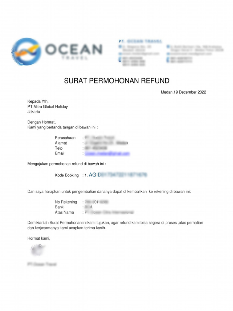 Contoh Surat Permohonan Refund | PDF