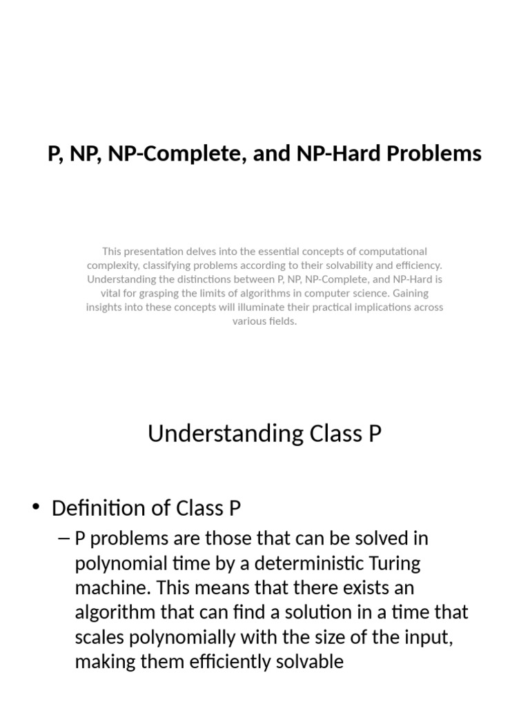 P, NP, NP-Complete, and NP-Hard | PDF | Algorithms | Applied Mathematics