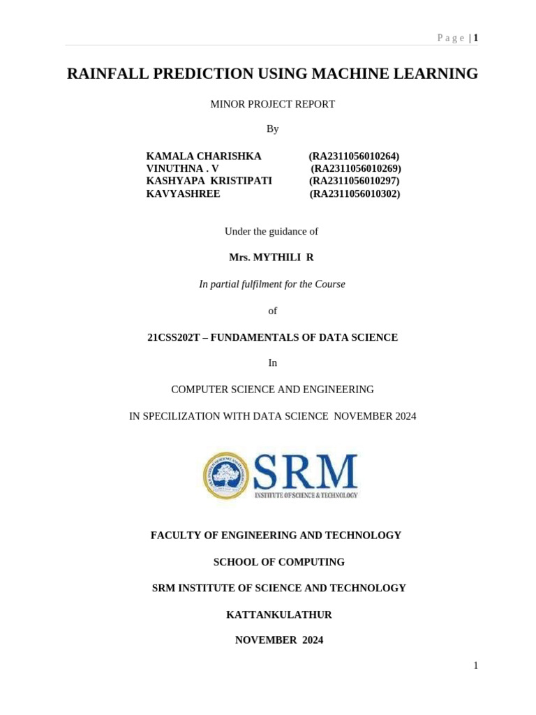 Rainfall Prediction Report | PDF | Machine Learning | Forecasting
