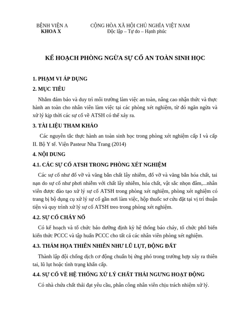 Ke Hoach Phong Ngua Su Co PXN | PDF