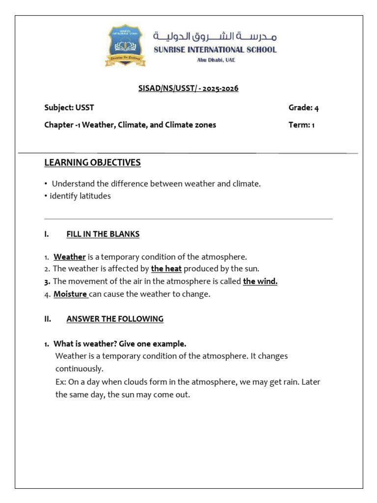 Weather and Climate for Grade 4 | PDF