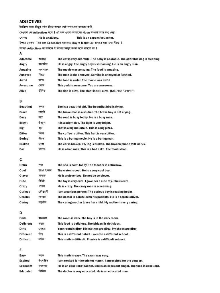English Adjectives with Examples | PDF