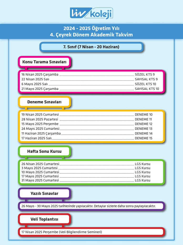 7-Deneme Takvimi 2425 | PDF