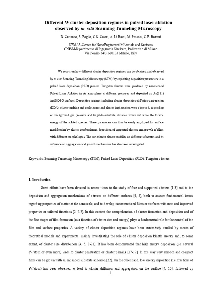 Different W Cluster Deposition Regimes in Pulsed Laser Ablation | PDF ...