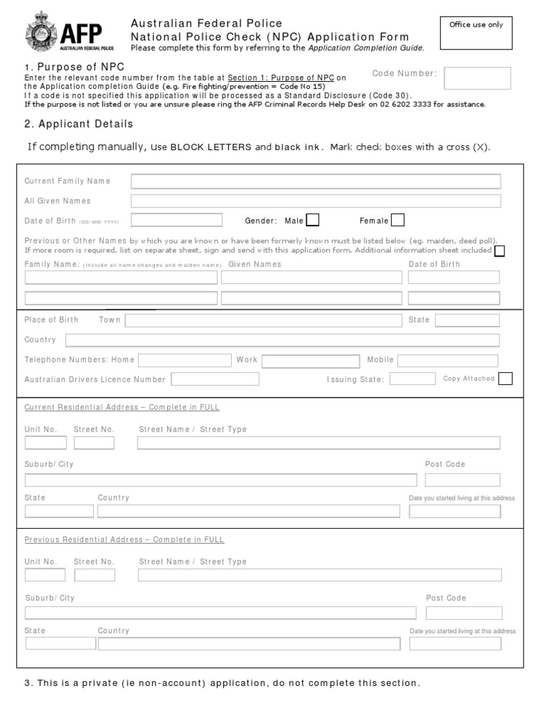 National Police Check Application Form | PDF | Criminal Record | Crime ...