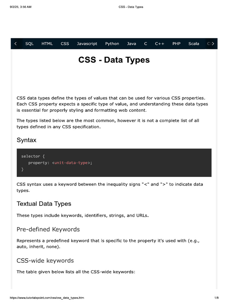 Css Data Types | PDF