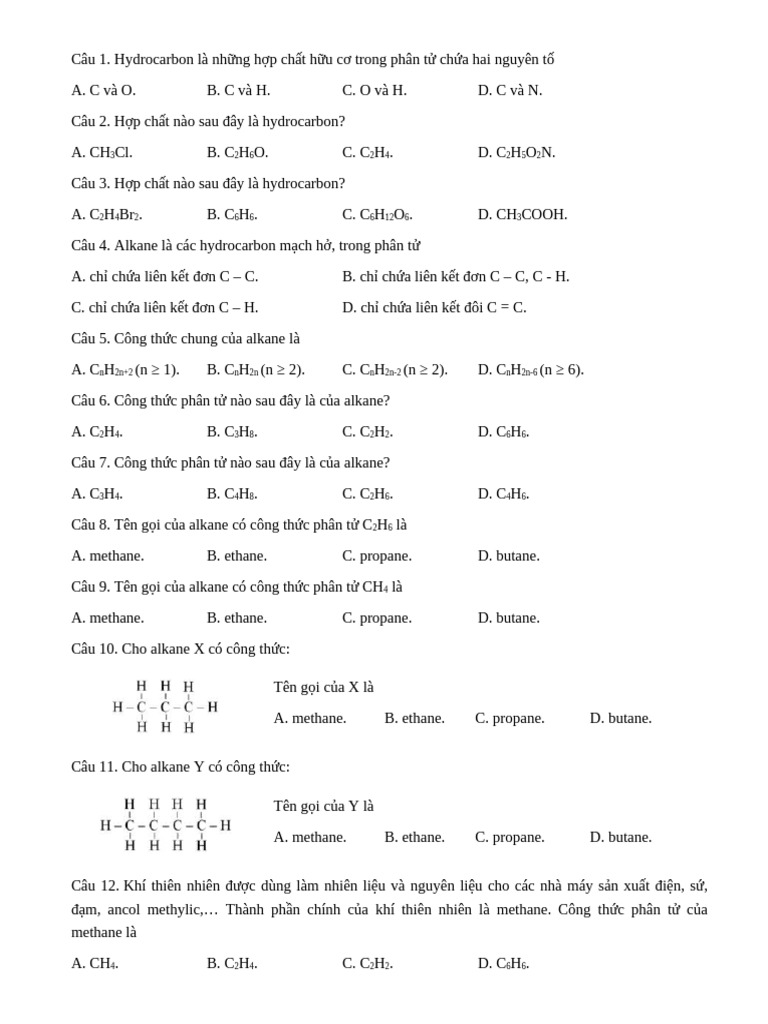 Bài Tập Ankane P1 (CH) | PDF