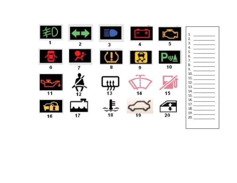 Dashboard Warning Lights Worksheet | PDF