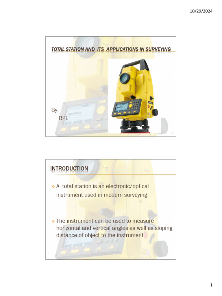 Total Station and Application | PDF | Surveying