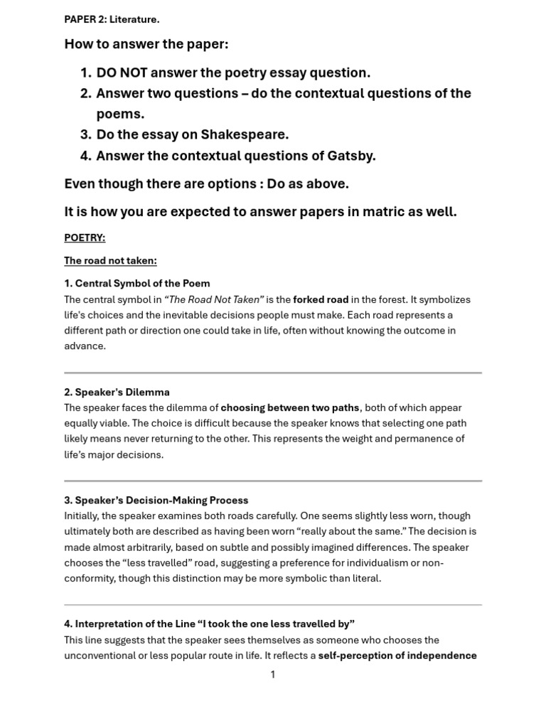 Exam Revision Notes Paper 1 and 2 | PDF | The Great Gatsby | Characters ...