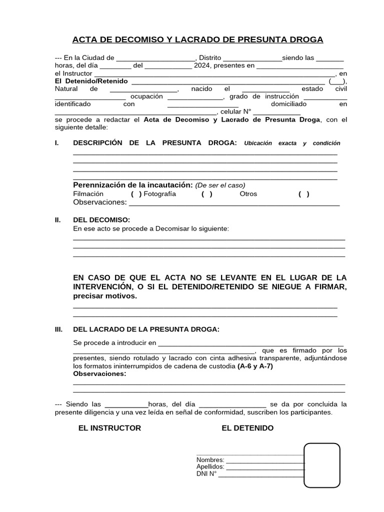 Acta de Decomiso y Lacrado de Presunta Droga | PDF