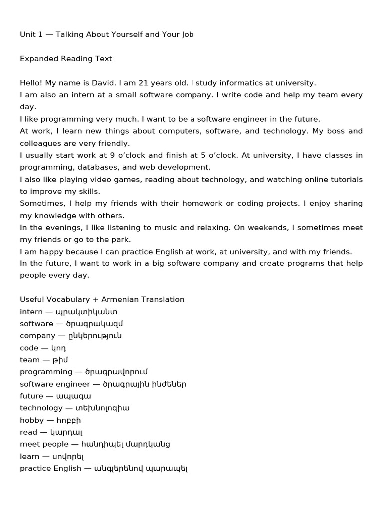 Unit1 Talking About Yourself | PDF | Computer Programming | Human Communication