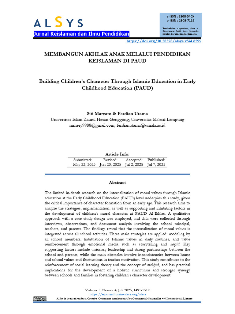 Pendidikan Akhlak Anak di PAUD Islam | PDF