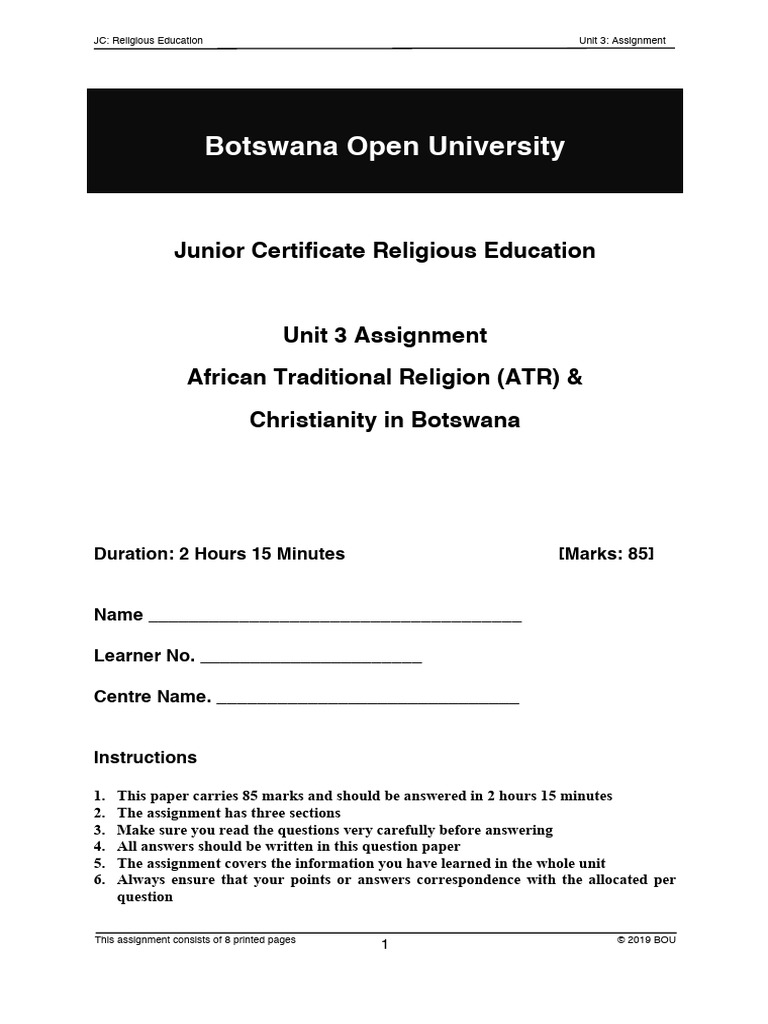 Botswana Religious Education Assignment | PDF | Christian Mission ...