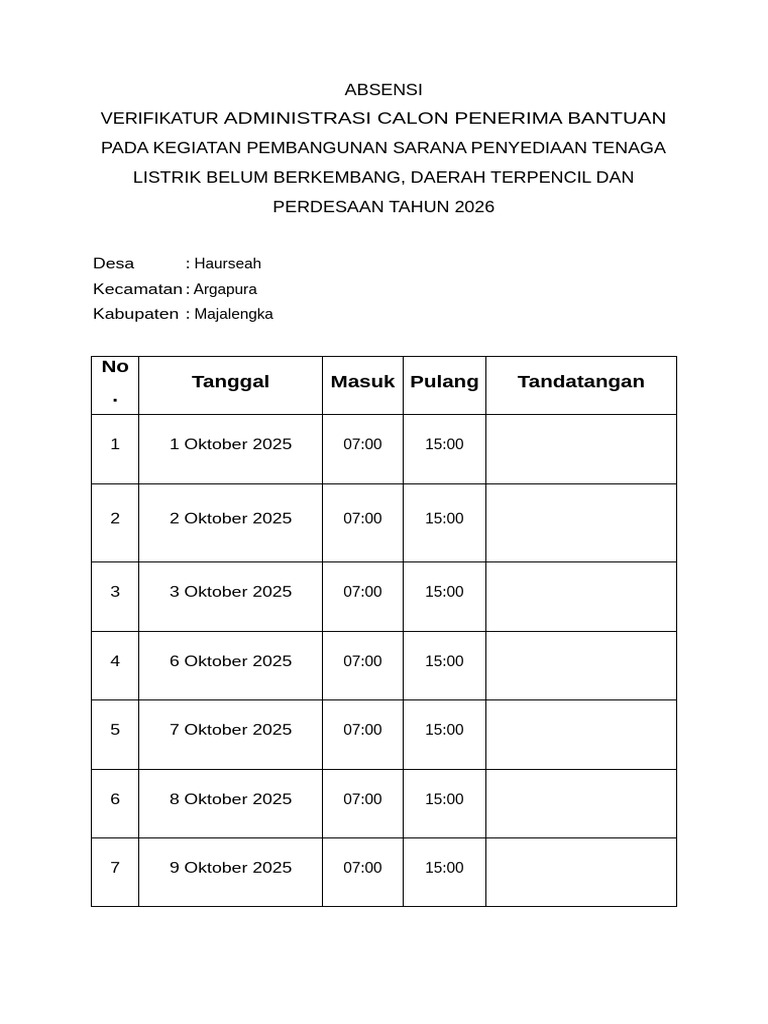 Draft ABSENSI Verifikatur | PDF