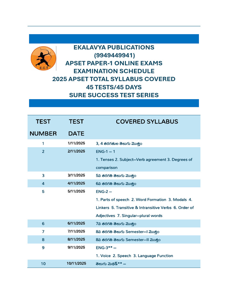 Ekalavya APTET Schedule | PDF