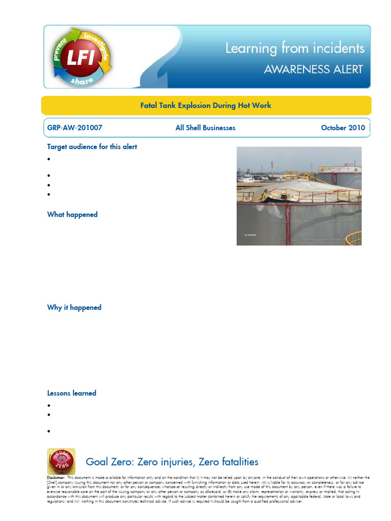 Tank Explosion Safety Alert | PDF | Gasoline | Tanks
