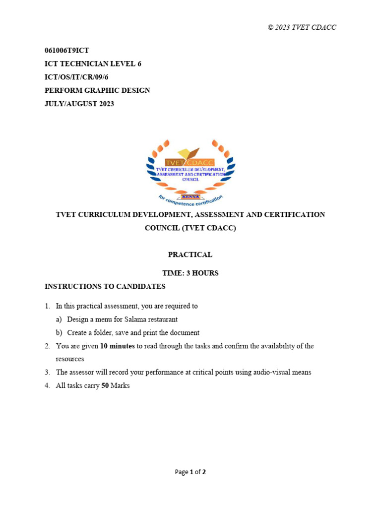 Graphic Design Assessment for Menu Creation | PDF | Menu | Cooking