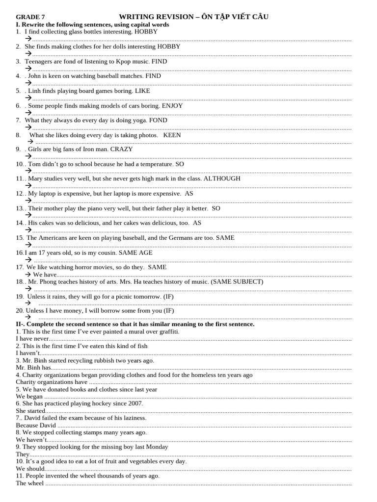 Grade 7 Writing Revision Exercises | PDF